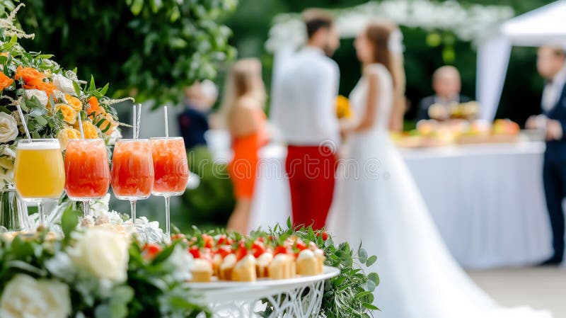 Outdoor Wedding Celebration Guests Refreshments Garden Setting Stock ...