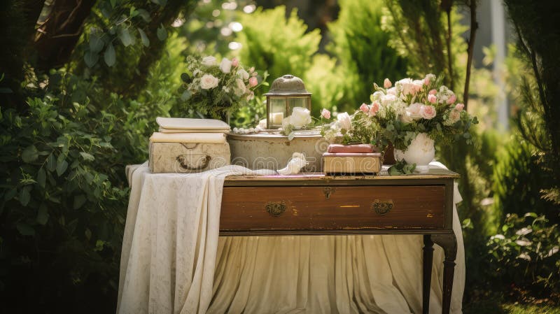 Outdoor wedding gift table stock illustration. Illustration of guests ...