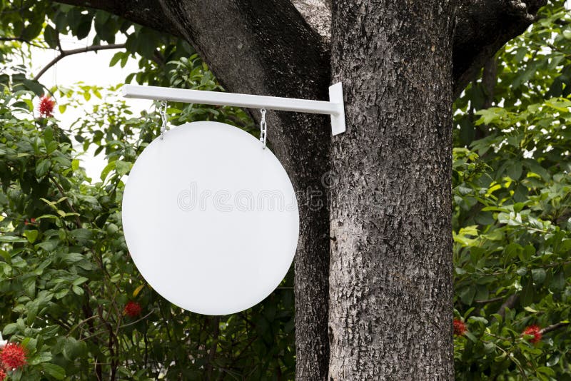 Outdoor White Circle Sign on Tree Stock Photo - Image of green, mock ...