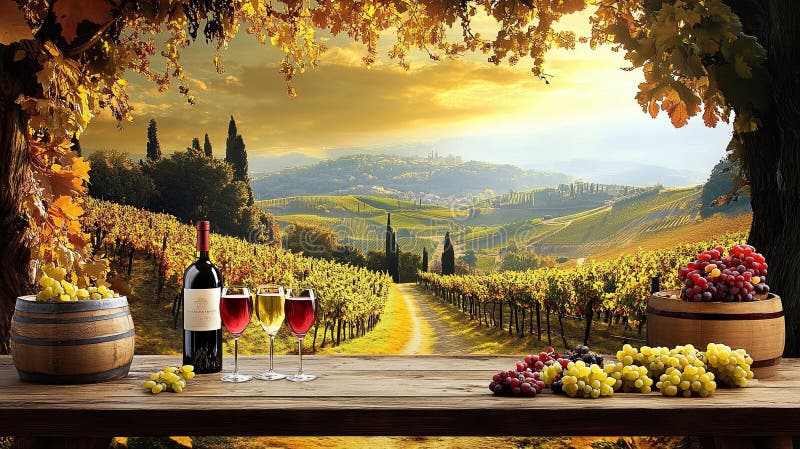 Outdoor Wine Tasting with Vineyard View. Stock Image - Image of ...