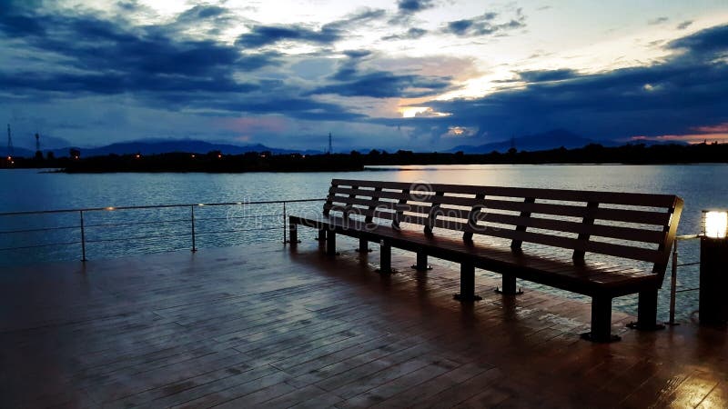 Outdoor Wood Bench with View of River in Park Stock Photo - Image of ...