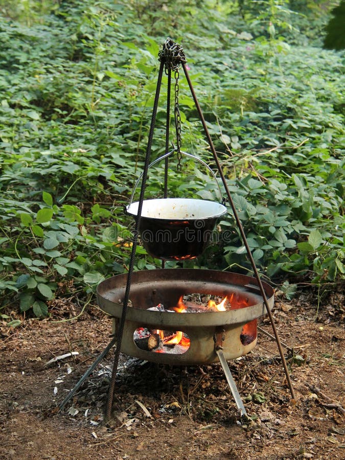 Outdoor Wood Fire. stock photo. Image of saucepan, heat - 34111490