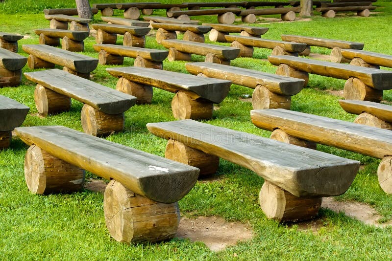 Outdoor wood seating stock photo. Image of ready, empty - 17590364