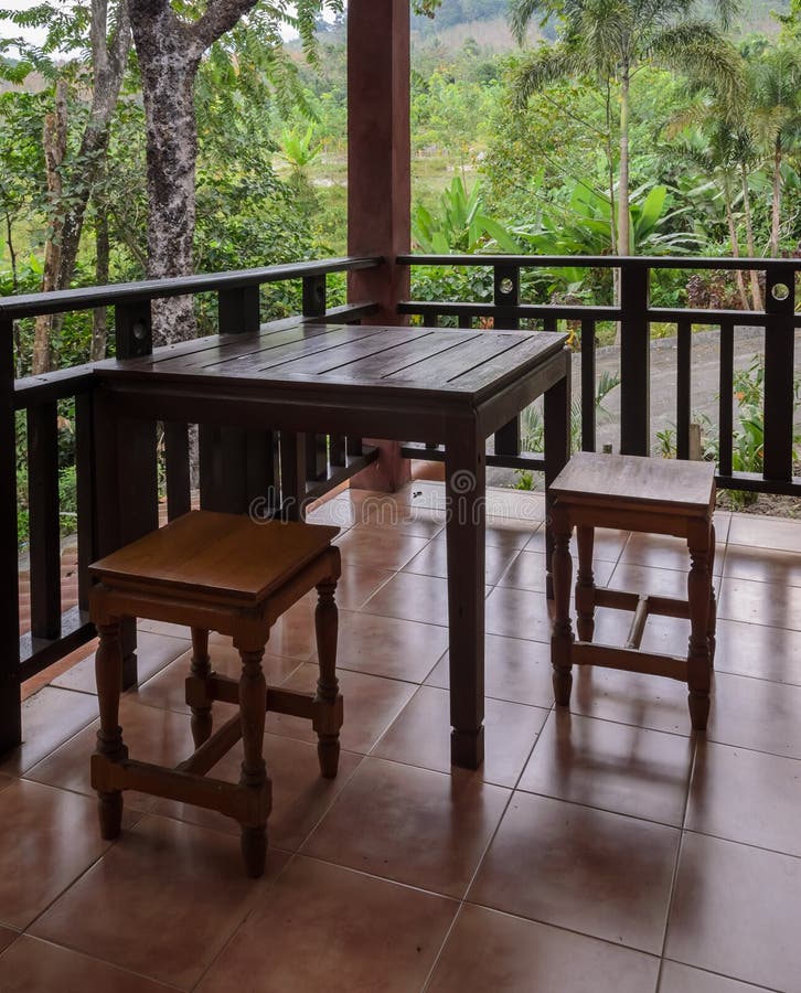 Outdoor Wooden Chair and Table Stock Image - Image of exterior, table ...