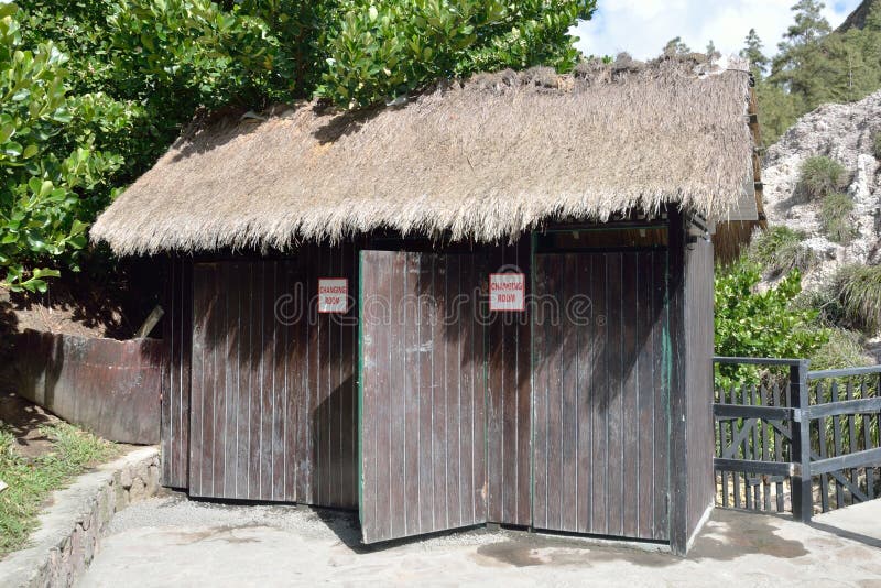 Outdoor Wooden Changing Rooms Stock Image - Image of thatched ...