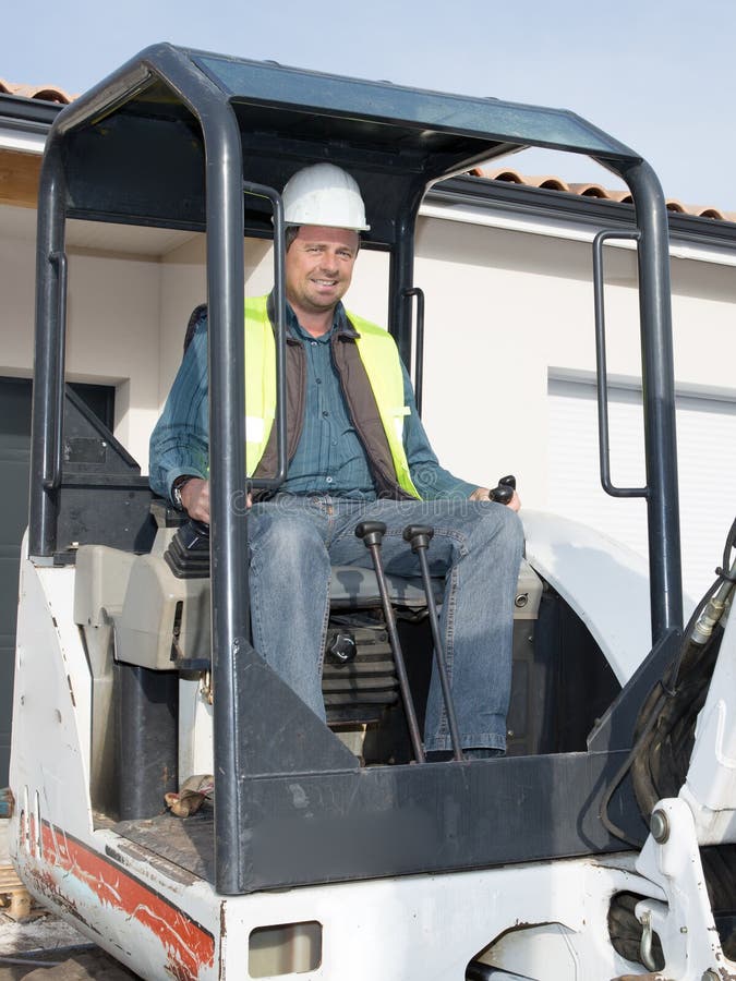 Worker Machine Driver Man in Construction Site Stock Photo - Image of ...