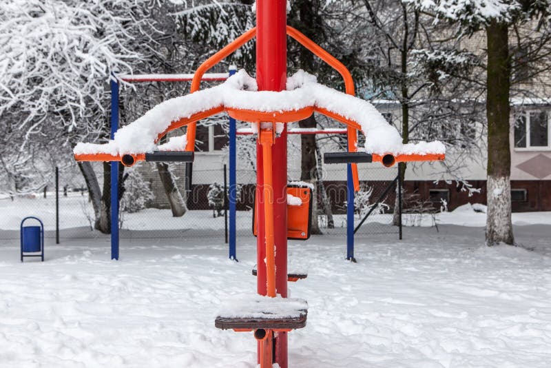 Outdoor Workout Gym with Training Gear in Winter Stock Photo - Image of ...