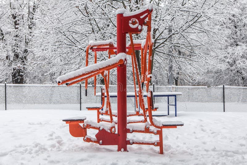 Outdoor Workout Gym with Training Gear in Winter Stock Image - Image of ...