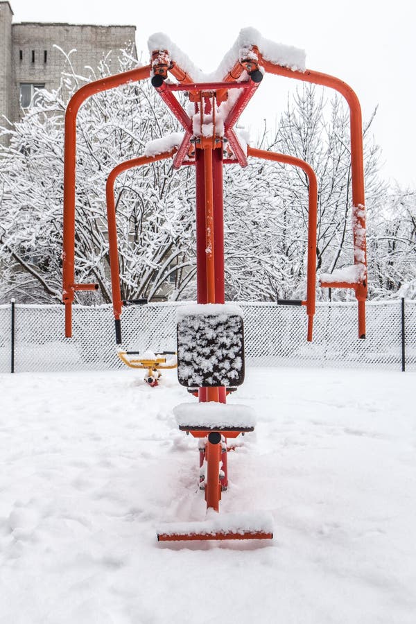 Outdoor Workout Gym with Training Gear in Winter Stock Photo - Image of ...