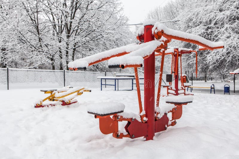 Outdoor Workout Gym with Training Gear in Winter Stock Image - Image of ...
