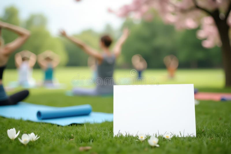 Outdoor Yoga Class in Park with Blank Sign for Custom Text. AI ...
