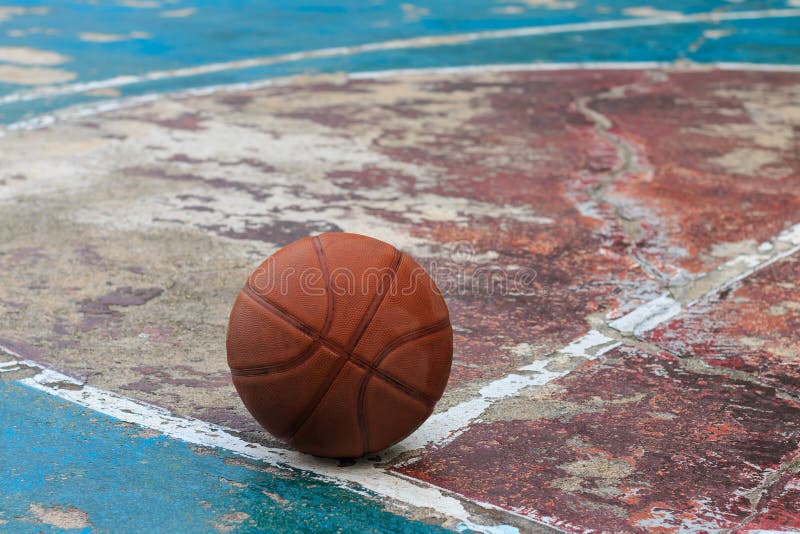 Outdoors Basketball on Old Floor Broken Stock Image - Image of sports ...
