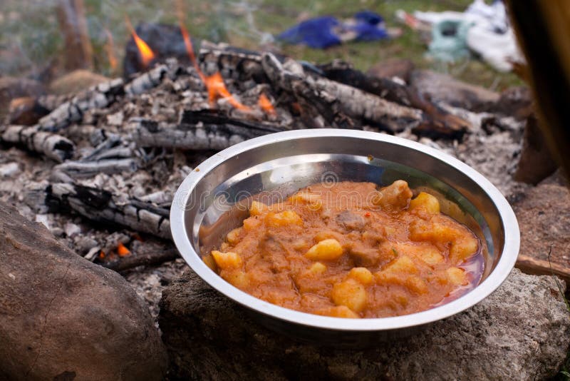 Outdoors Cooked Stew Boiling on the Fire Stock Photo - Image of iron ...