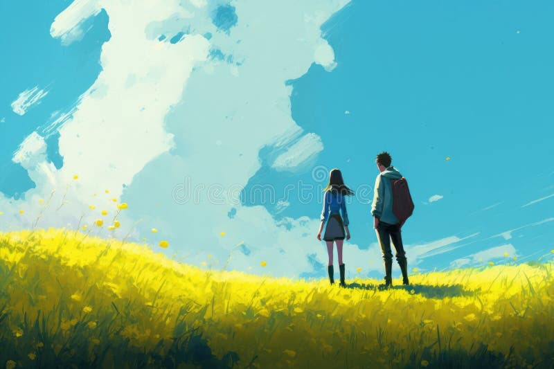 Outdoors on the Field. Couple is Having a Walk Outdoors. Beautiful ...