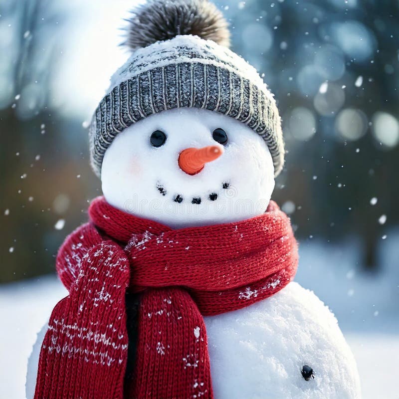 Outdoors Happy Snowman Wearing Warm Winter Clothes Stock Image - Image ...
