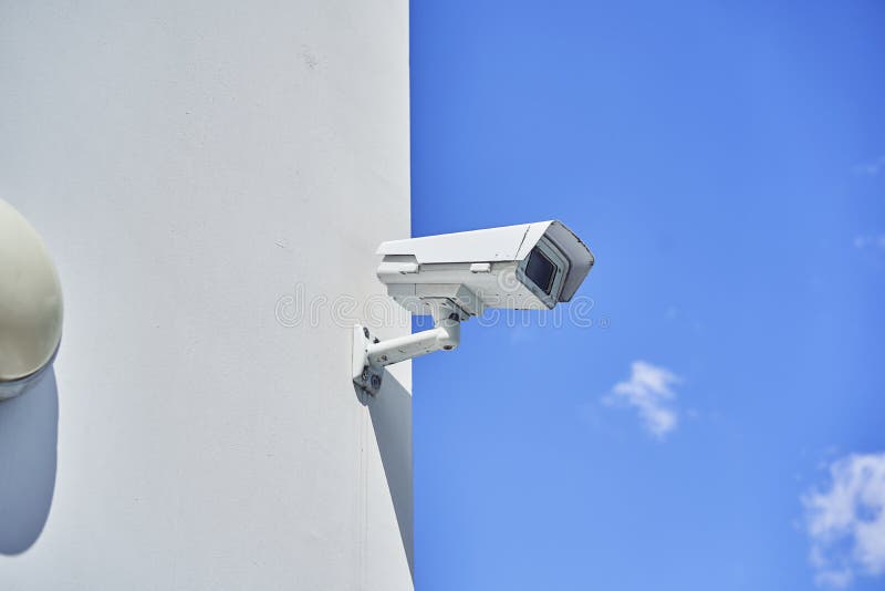 Outdoors Security Cam in a White Wall Stock Image - Image of safety ...