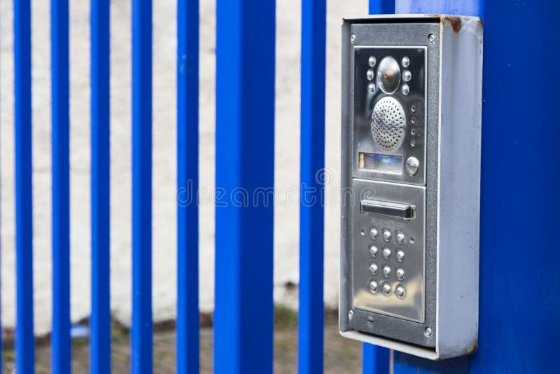 Intercom Buzzer on a Blue Gate Stock Image - Image of house, equipment ...