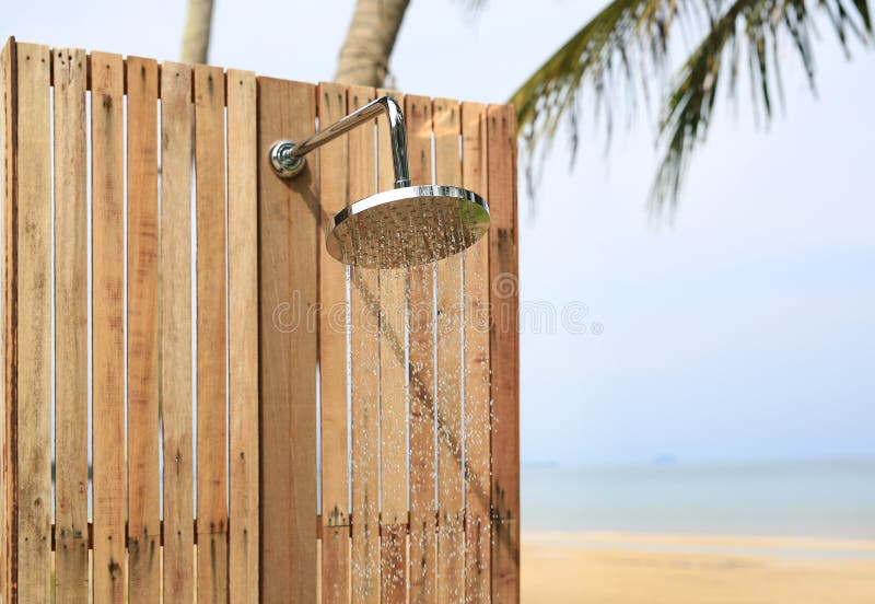 Outdoors Shower while Running Water in the Garden Stock Image - Image ...