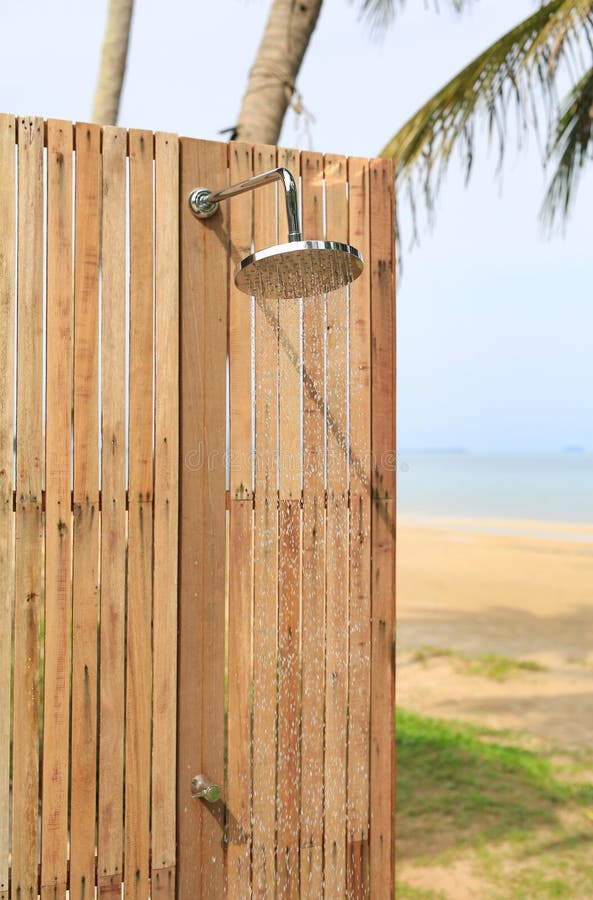 Outdoors Shower while Running Water in the Garden Stock Image - Image ...