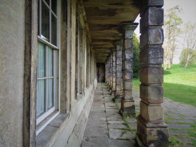 Outdoors Sidewalk in Old Manor Stock Photo - Image of exterior, column ...
