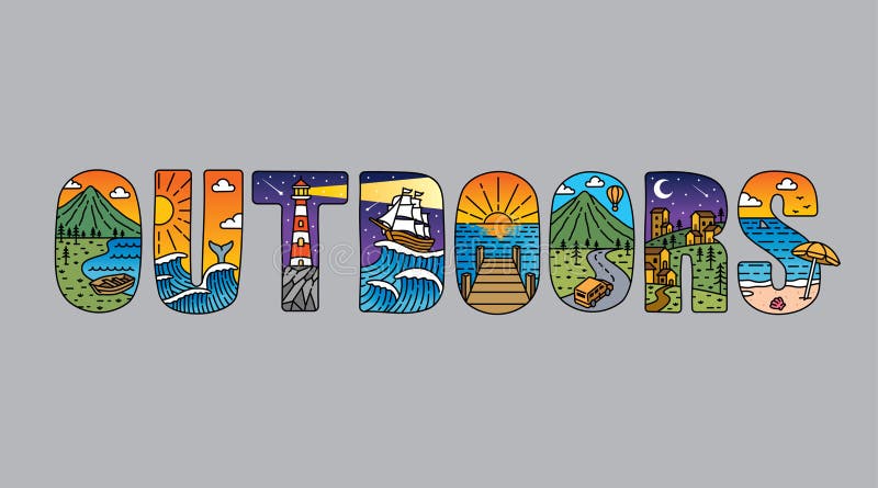 Outdoors Typography Design, for T-shirt, Poster and Other Uses Stock ...