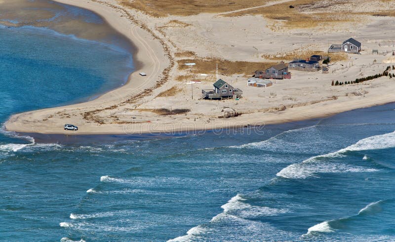 Chatham, Cape Cod Outer Beach Shacks and Ocean Aerial Stock Photo ...