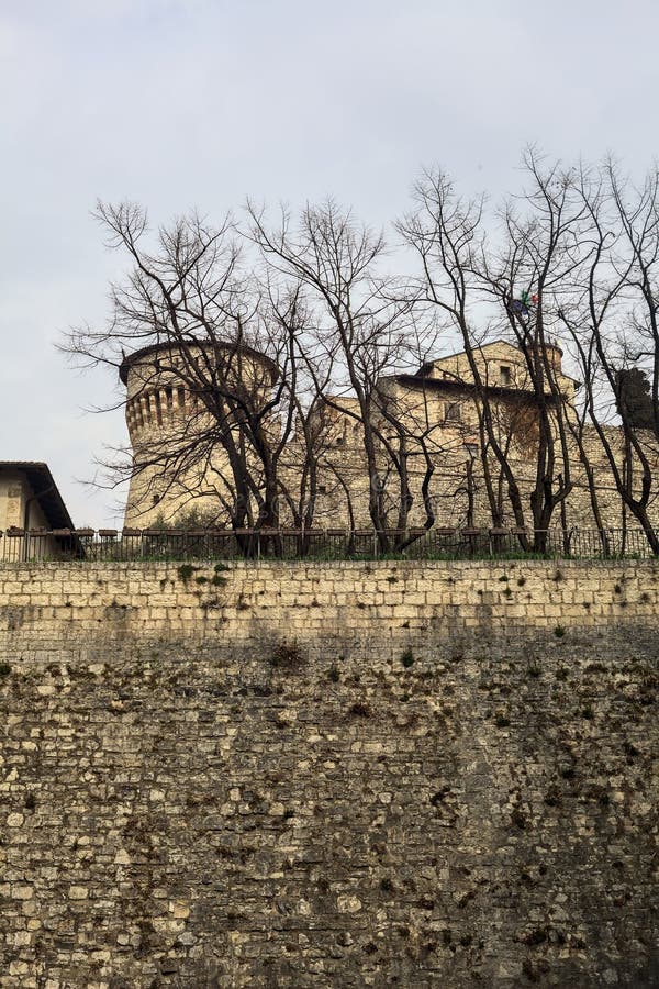 Outer Boundary Wall of a Castle with Trees and a Cloudy Sky As ...