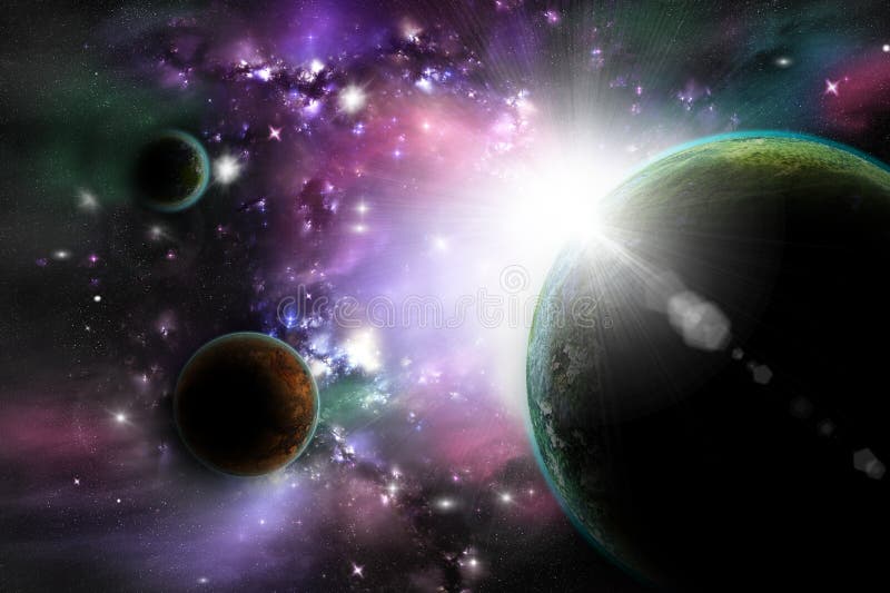 Outer Space Nebula with Stars and Planets Stock Illustration ...