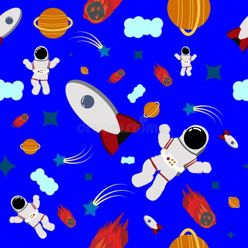 Outer Space on Blue Background Geometrical Pattern Seamless Repeat ...
