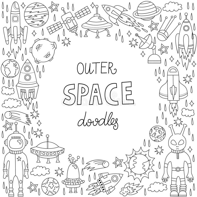 Outer Space Cosmo Doodle Icons Vector Round Frame Stock Vector ...