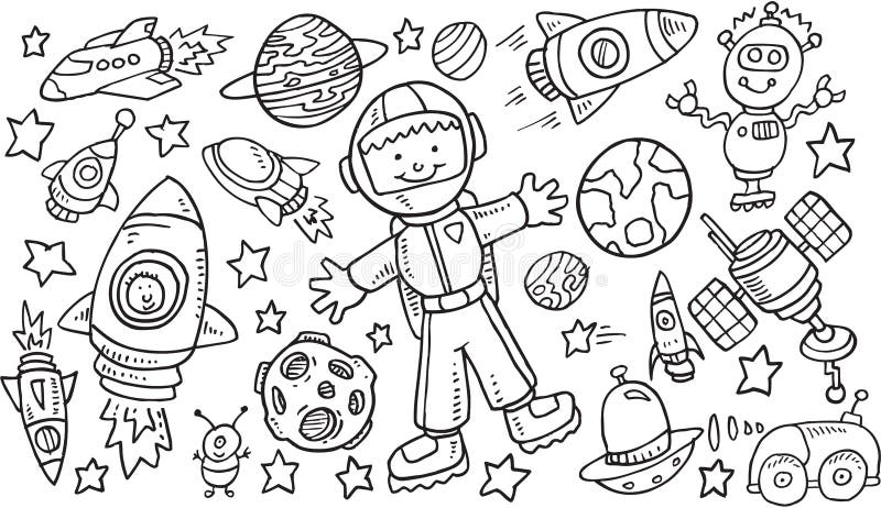 Outer Space Doodle Sketch Set Stock Vector - Illustration of happy, person: 27677748
