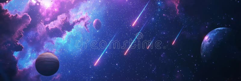 Outer Space with Faint Comets, Distant Planets, and Vibrant Star ...