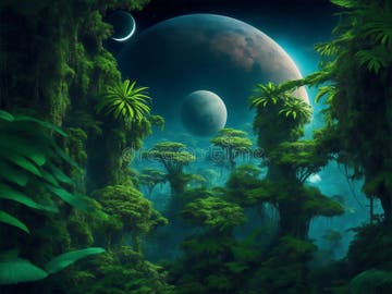 The Outer Space Fantasy Magical Forest, Generative AI Illustration ...