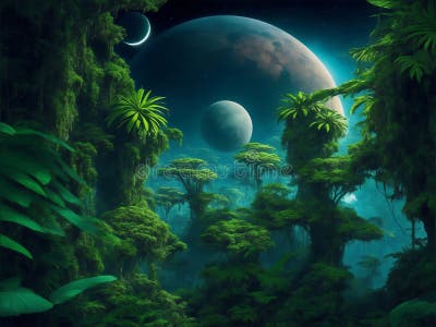 The Outer Space Fantasy Magical Forest, Generative AI Illustration ...