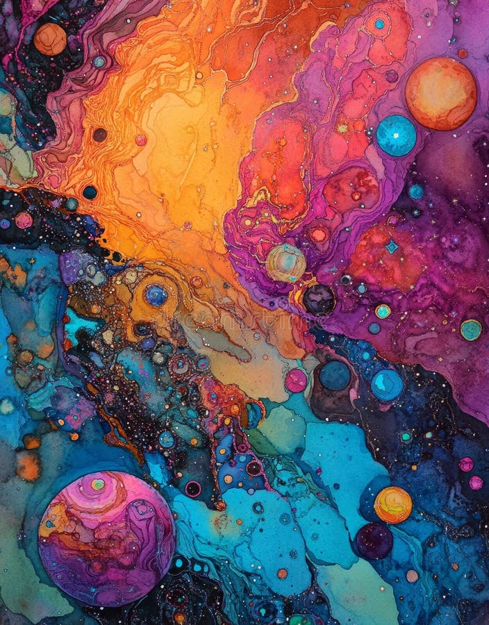 Outer Space is Filled with Colorful Nebula and Floating Planets Stock ...