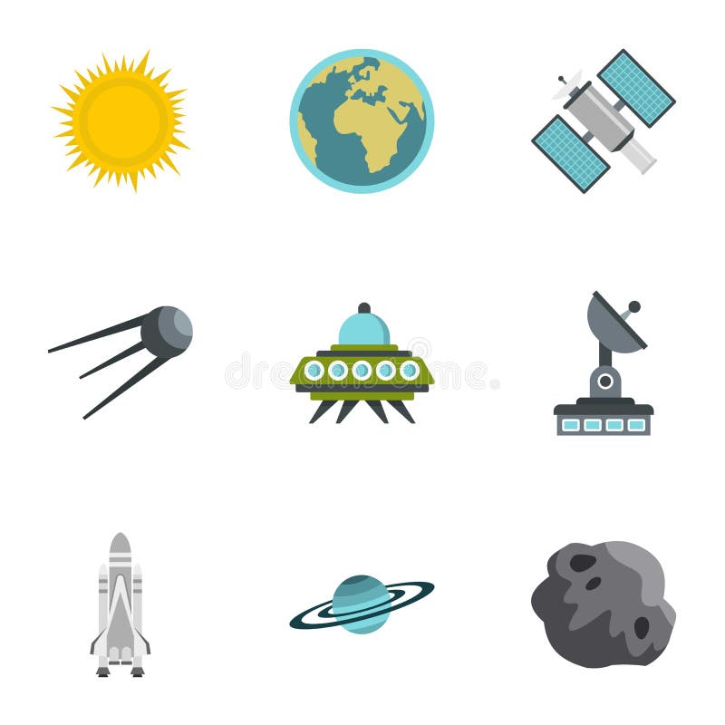 Outer Space Icons Set, Flat Style Stock Vector - Illustration of orbit ...