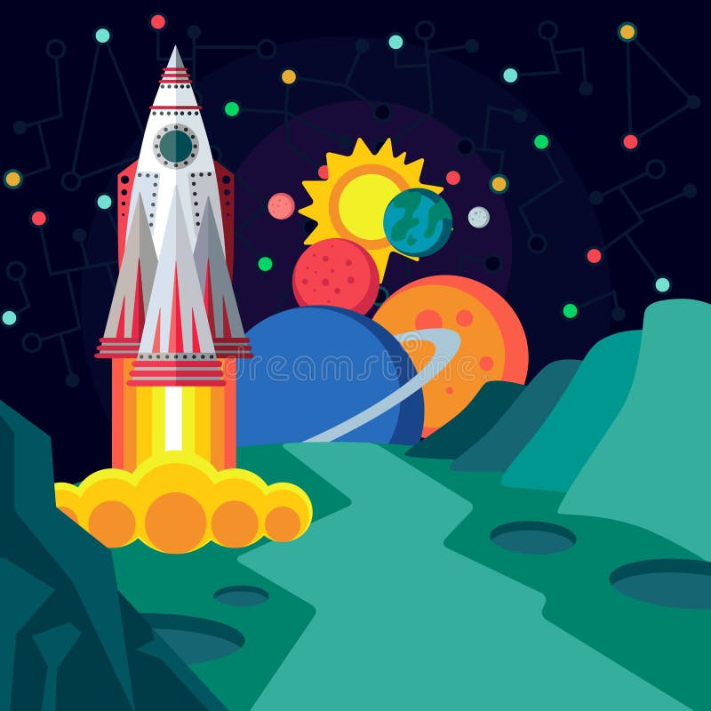 Outer Space. Illustration in Style Flat Stock Vector - Illustration of ...