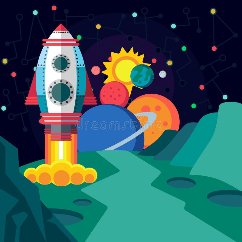 Outer Space. Illustration in Style Flat Stock Vector - Illustration of ...