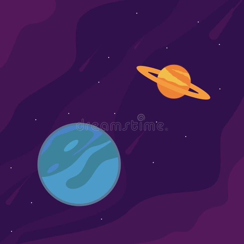 Outer Space Landscape Vector Illustration Template Graphic Design . Saturn and Uranus Planet ...