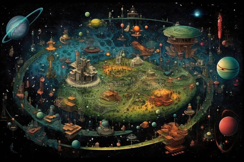 Outer Space Map Made Out of Alien Stuff Illustration Generative Ai ...