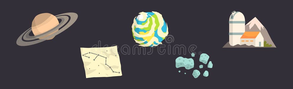 Outer Space Object and Planet Vector Set Stock Vector - Illustration of ...