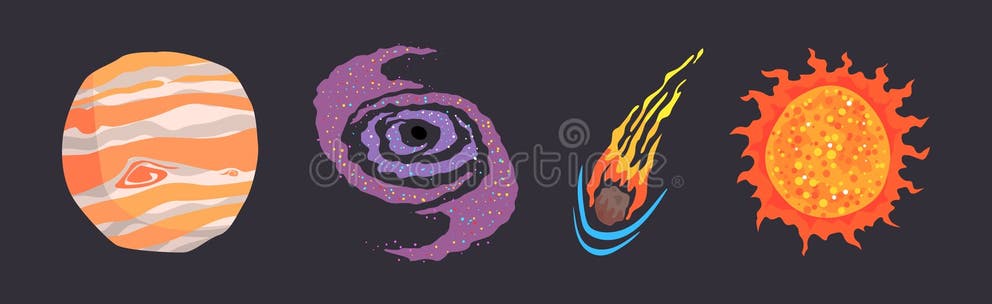 Outer Space Object and Planet Vector Set Stock Vector - Illustration of ...