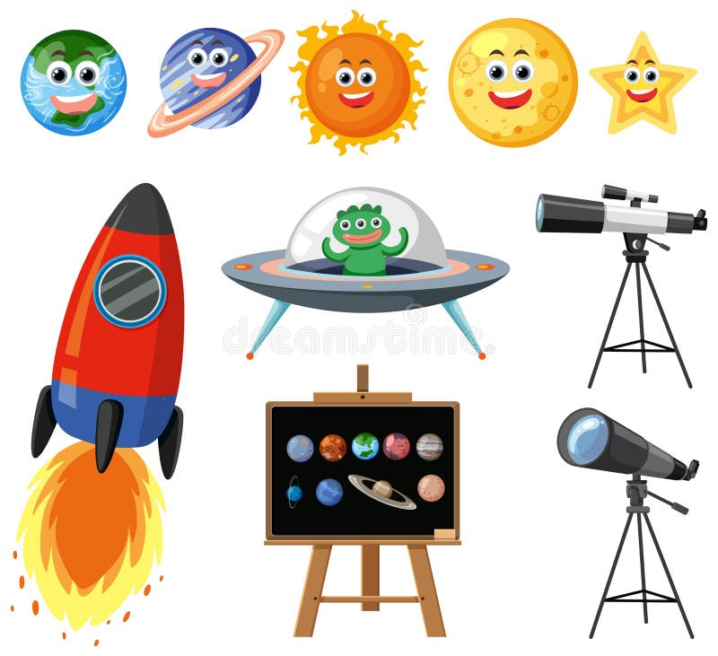 Outer space objects set stock vector. Illustration of collection ...