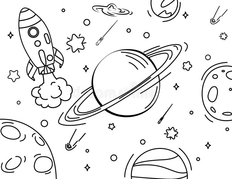Outer Space Outline Coloring Page Vector Illustration Stock ...