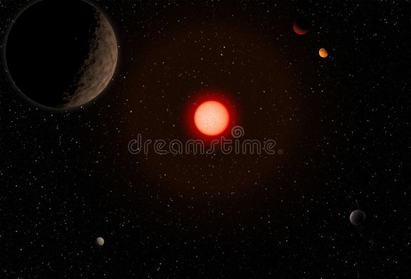 Outer Space with Planet and Big Red Star. Stock Illustration ...