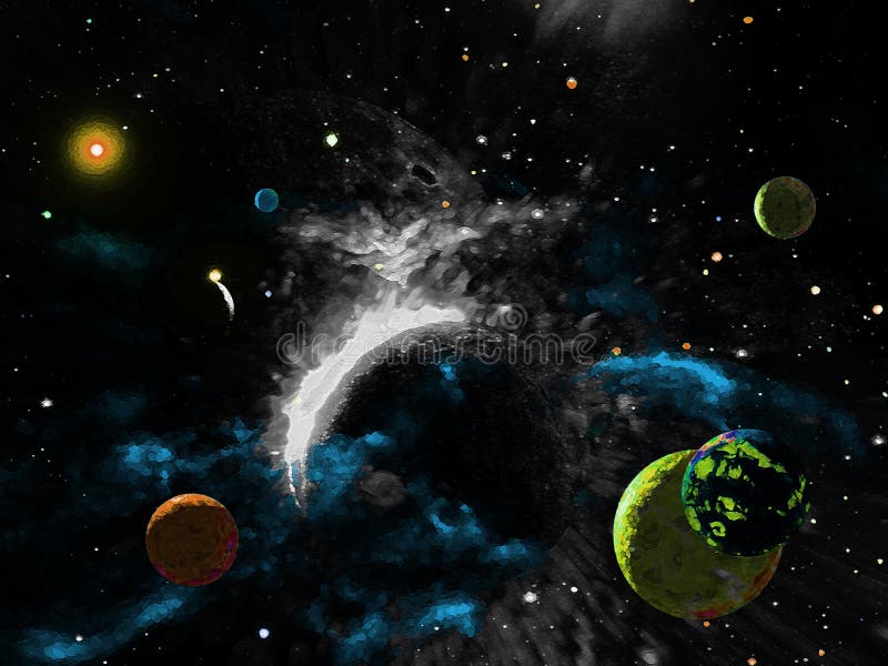 A Crowded Cluster of Planets and Moons Stock Illustration ...