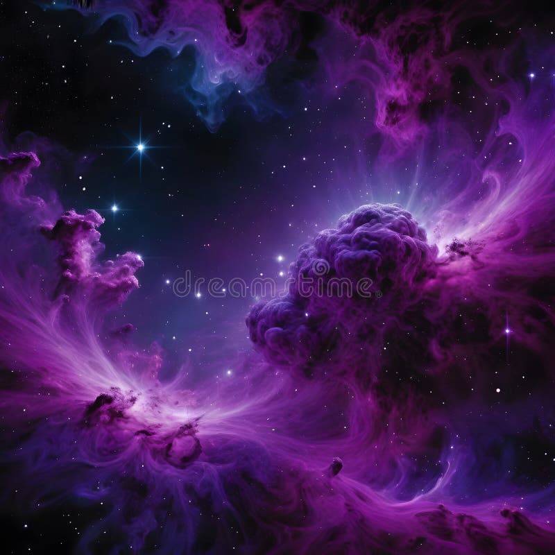 Outer Space with Purple Nebula, Ai-generatet Stock Illustration - Illustration of stars ...