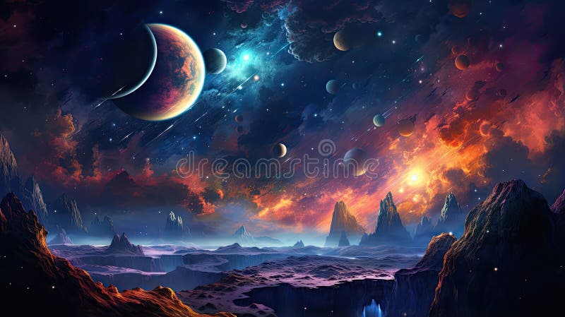 Outer Space Scene with Planets and Galaxies with Copy Space Ai ...