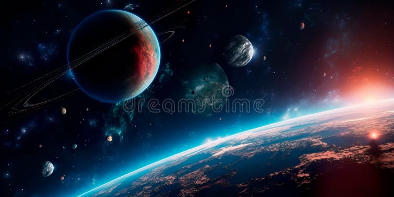 Outer Space. Science Fiction Cosmos. Planets, Stars and Galaxies in ...