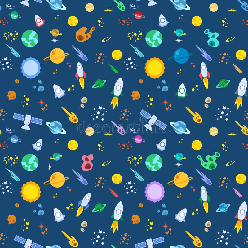 Outer Space Seamless Pattern Stock Vector - Illustration of satellite ...